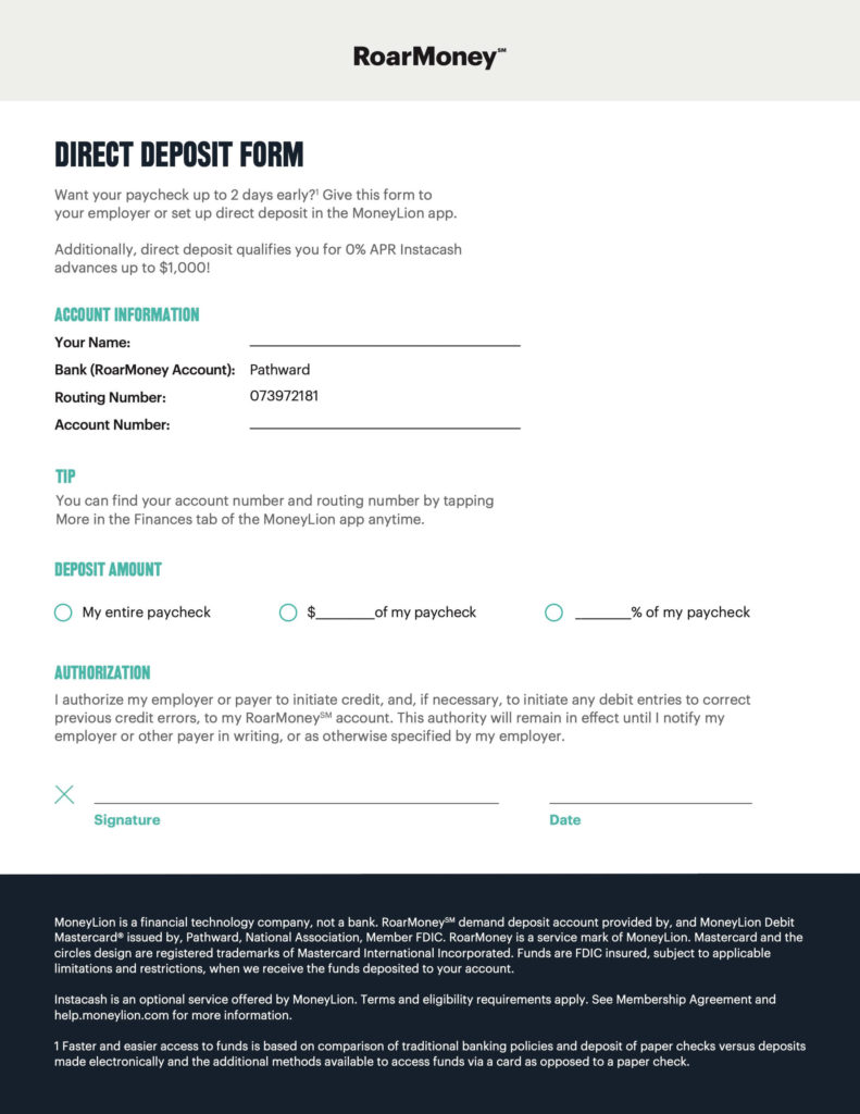 Direct Deposit Form | MoneyLion
